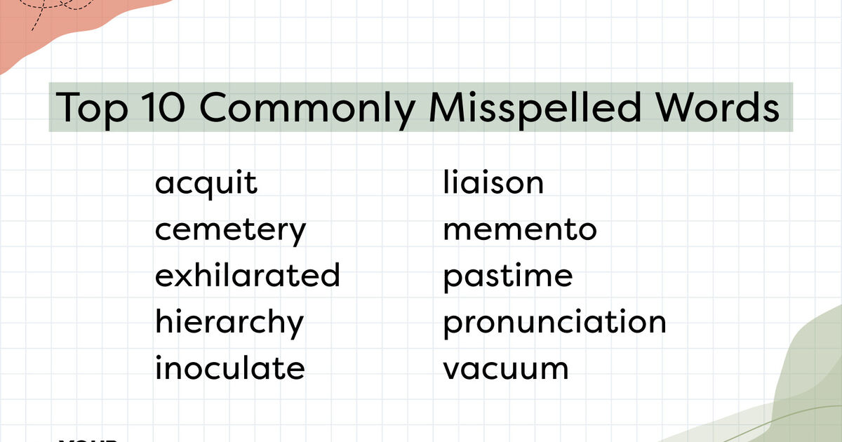 100 Most Misspelled Words 4th Printable