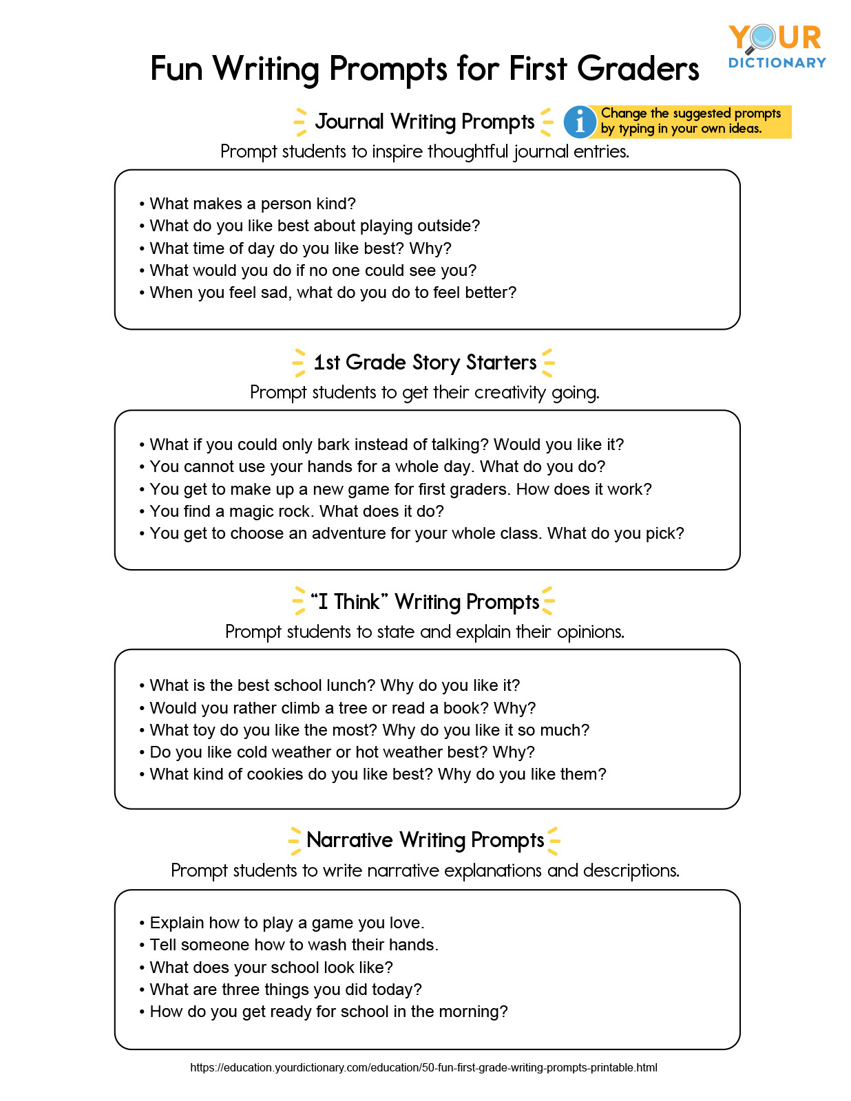 50 Fun First Grade Writing Prompts With Printable 