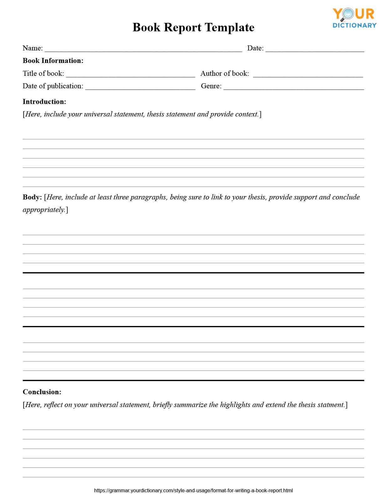 Format For Writing A Book Report