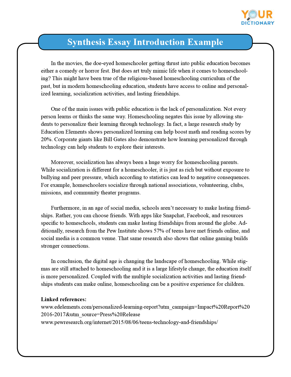 Synthesis Essay Introduction Examples Sitedoct